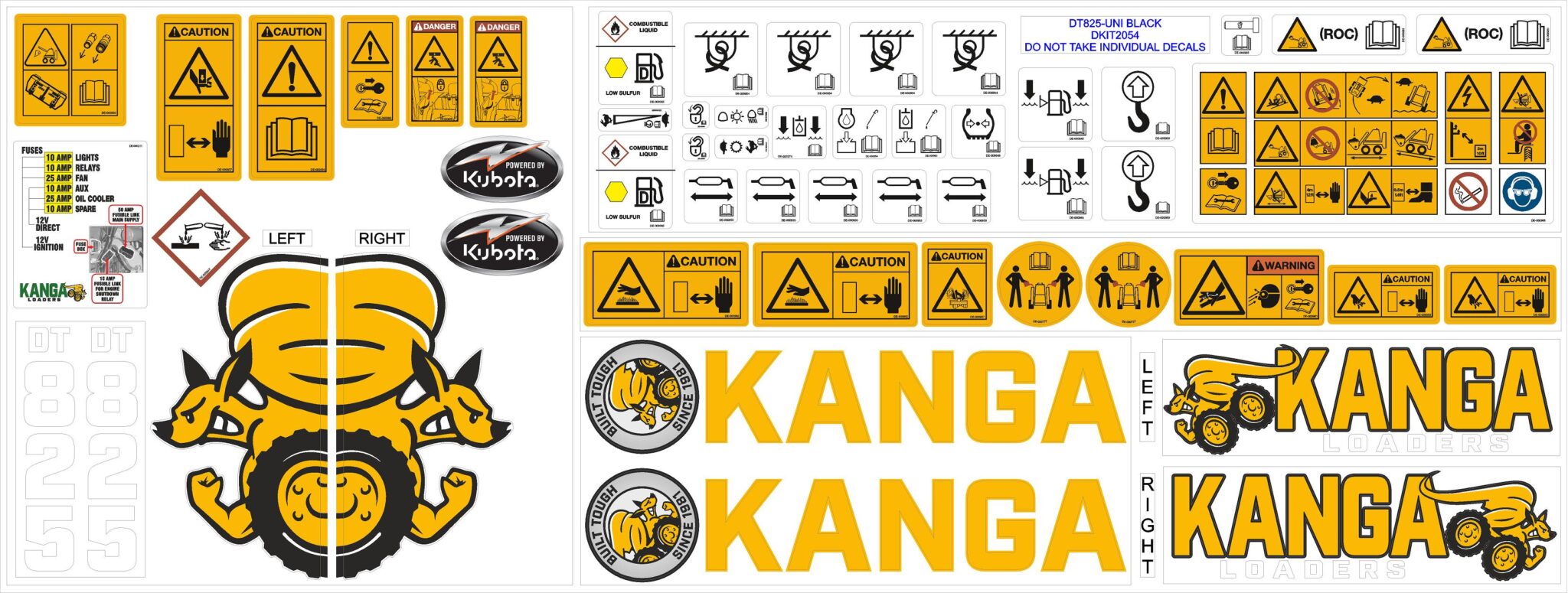 DT825 Green & Black ISO DECAL KIT - Kanga Mini Loaders